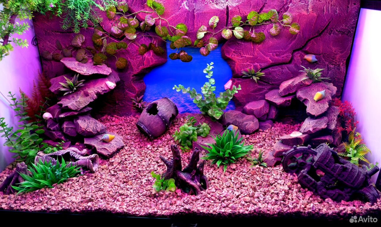 Аквариум 435 литров на тумбе Венге, 3D фон